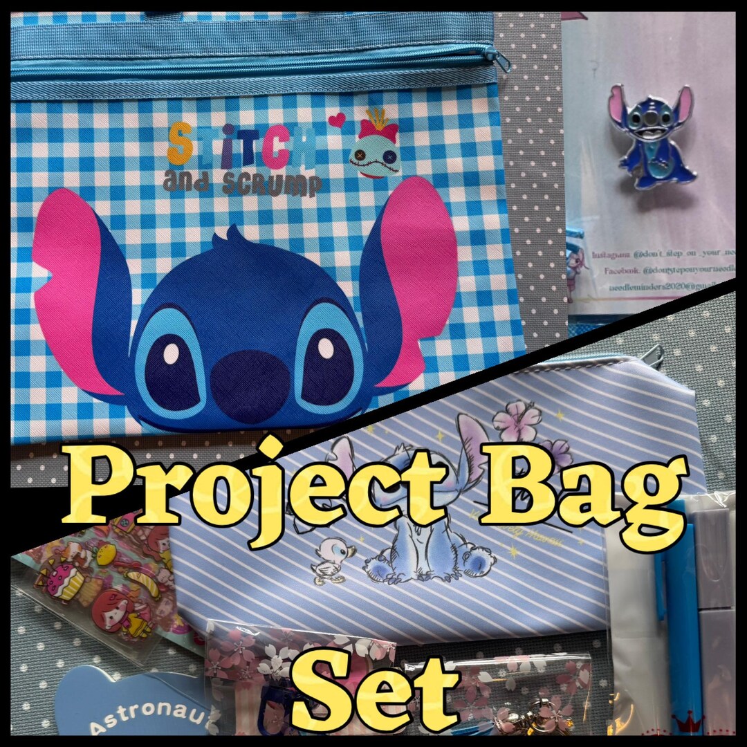Stitch Project Bag SET, Blue Project Bag, Zippered Bag, 2 Pocket ...