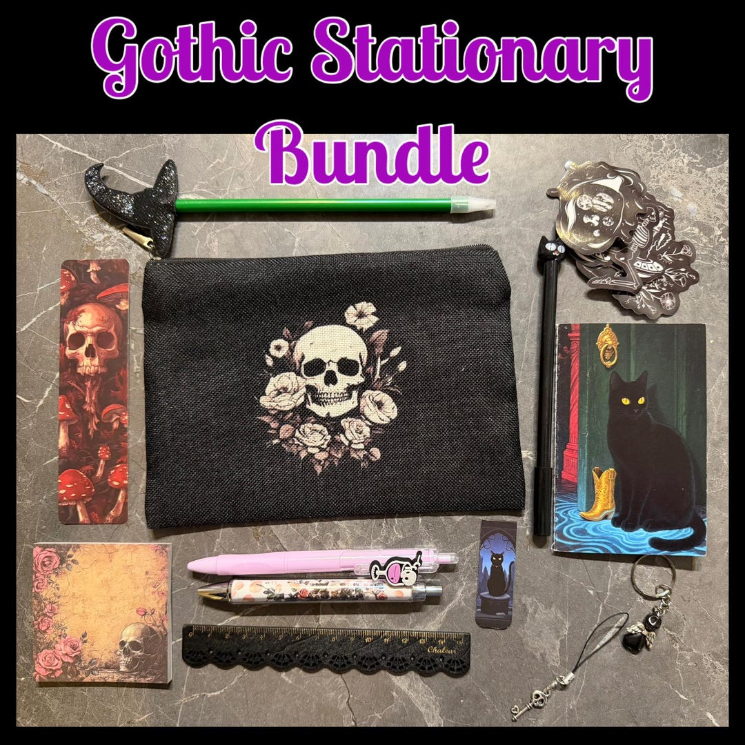 Gothic Stationary, Gothic Sticky Notes, Cat Pen, Cat Notebook, Gothic ...