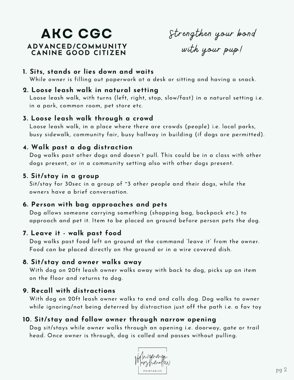 AKC Canine Good Citizen Advanced/community CGCA Dog Training Worksheet ...