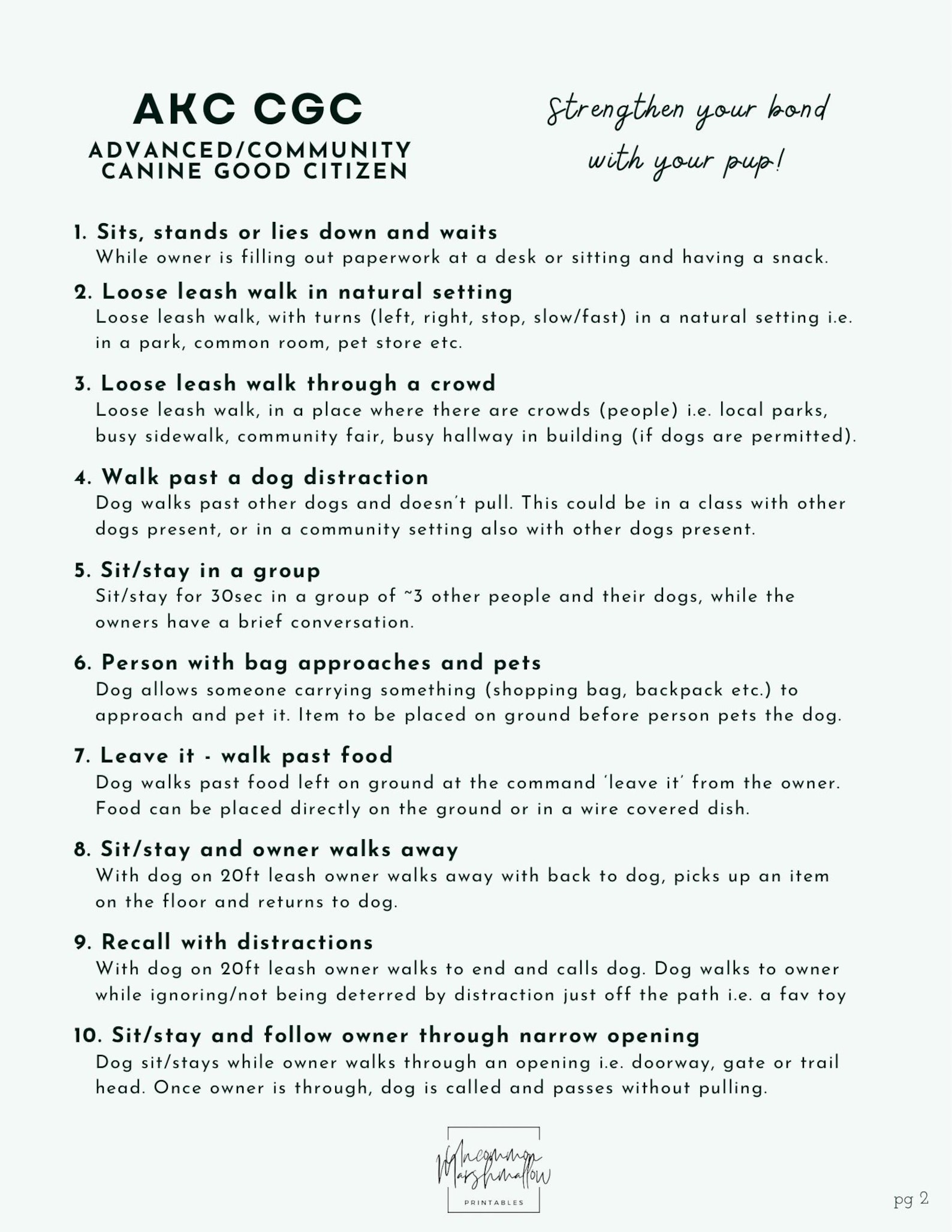 AKC Canine Good Citizen Advanced/community CGCA Dog Training Worksheet ...