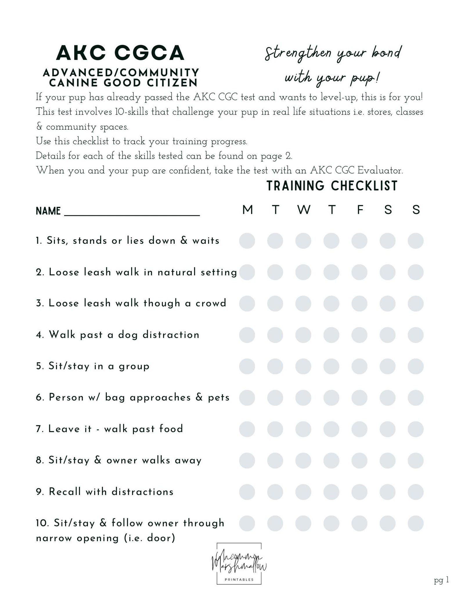 AKC Canine Good Citizen Advanced/community CGCA Dog Training Worksheet ...