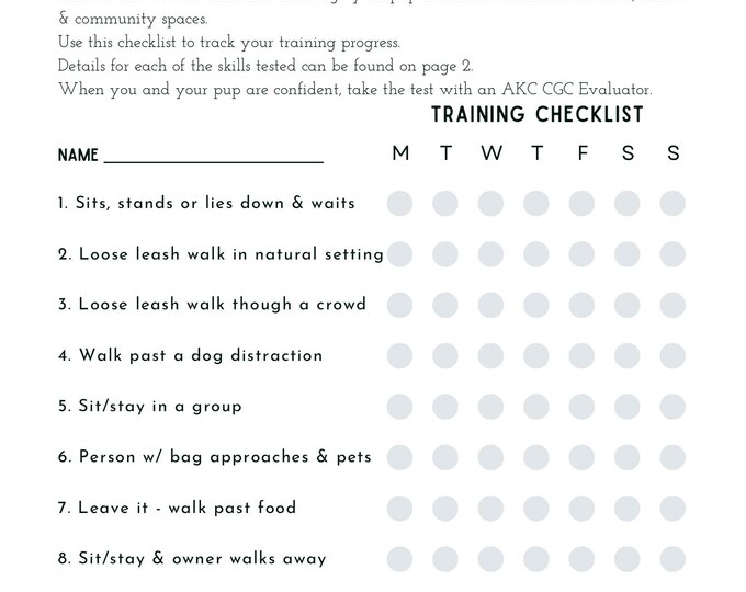 AKC Canine Good Citizen Advanced/community CGCA Dog Training Worksheet ...