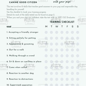 AKC Canine Good Citizen CGC Dog Training Worksheet Checklist ...