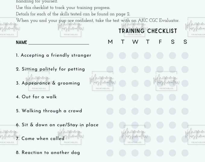 AKC Canine Good Citizen CGC Dog Training Worksheet Checklist ...