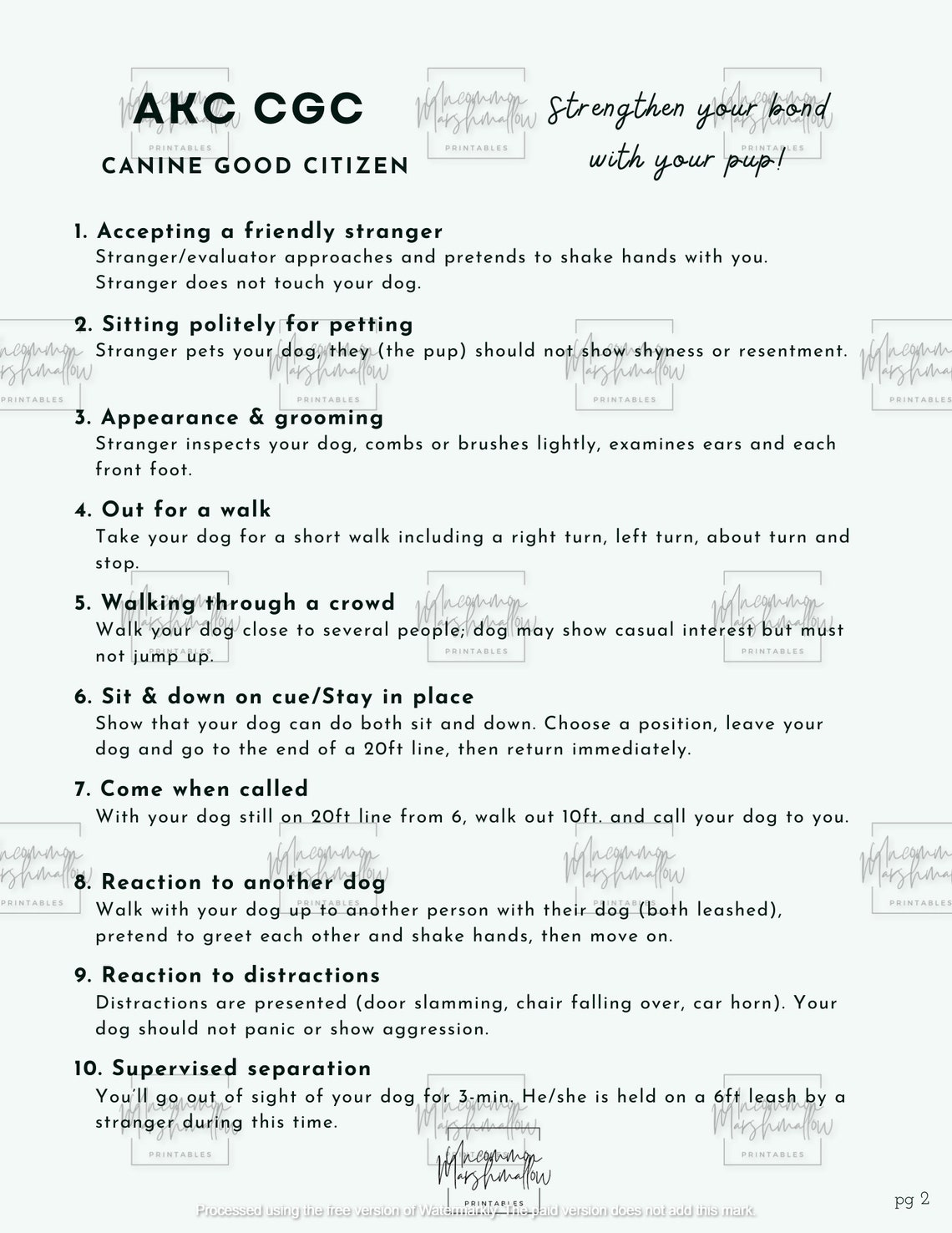 AKC Canine Good Citizen CGC Dog Training Worksheet Checklist ...
