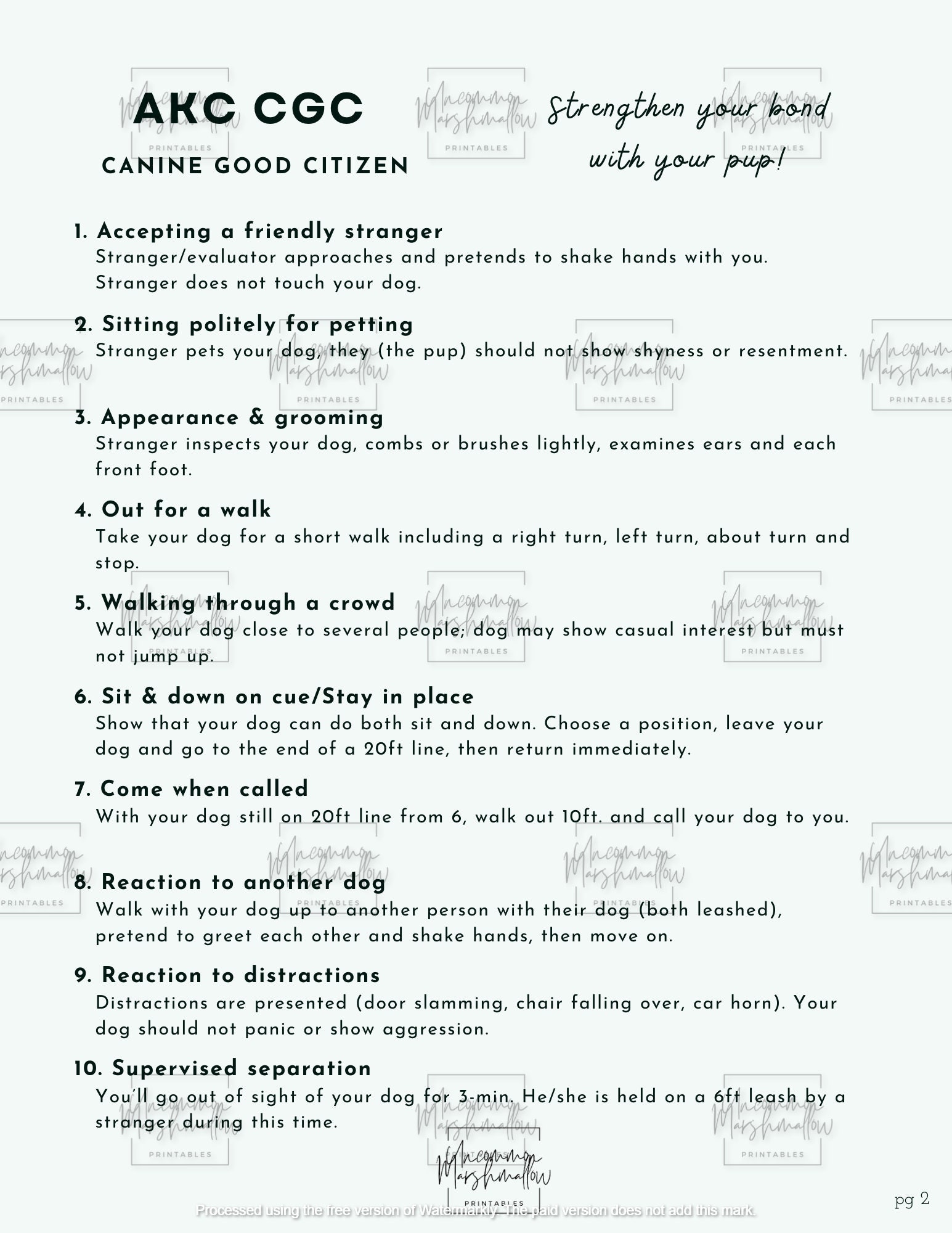 AKC Canine Good Citizen CGC Dog Training Worksheet Checklist ...