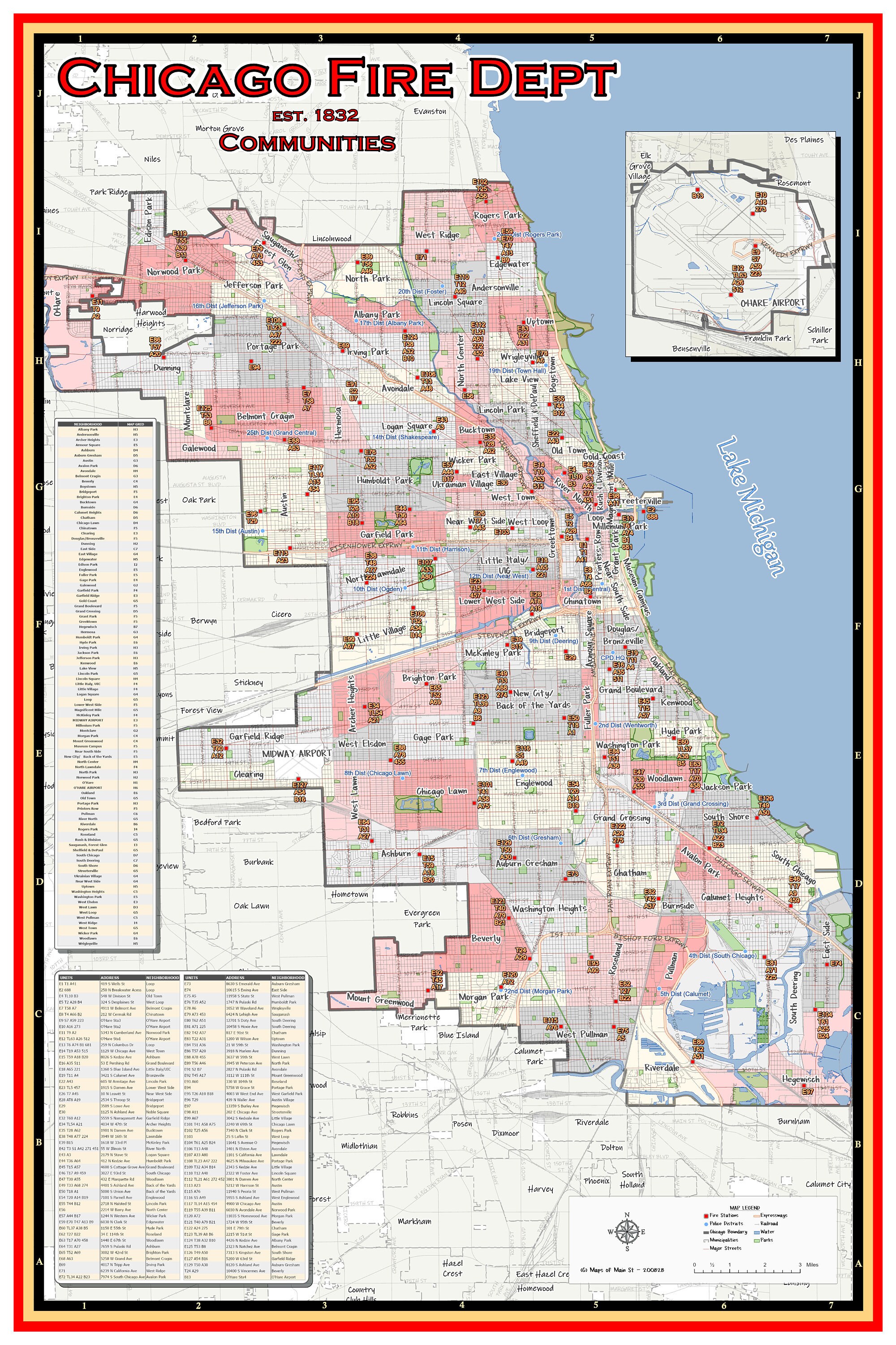 Chicago Fire Dept Neighborhood Map v1 | Etsy