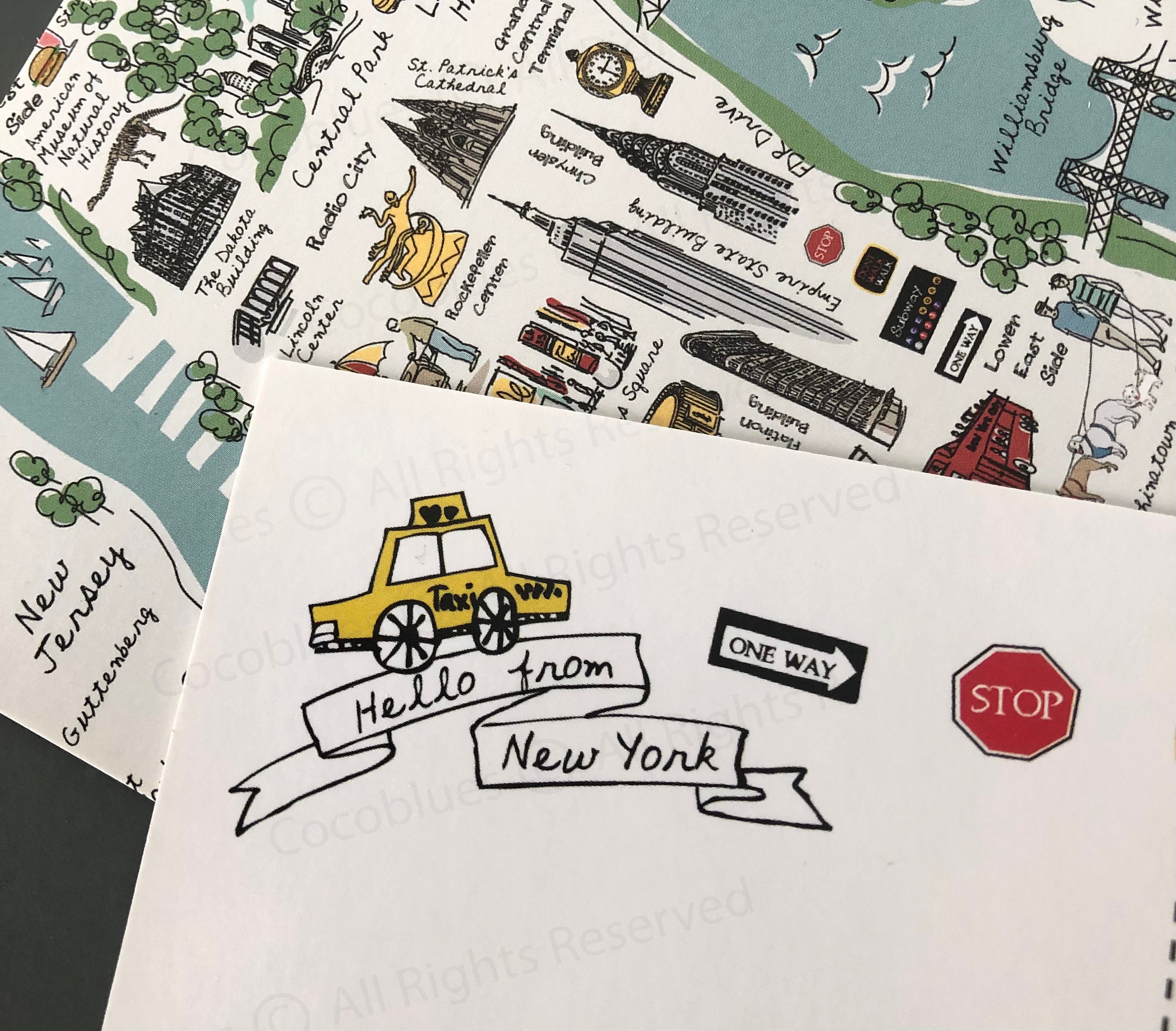 New York Map Postcard, New York City Postcard,map of NYC, NY Landmarks ...