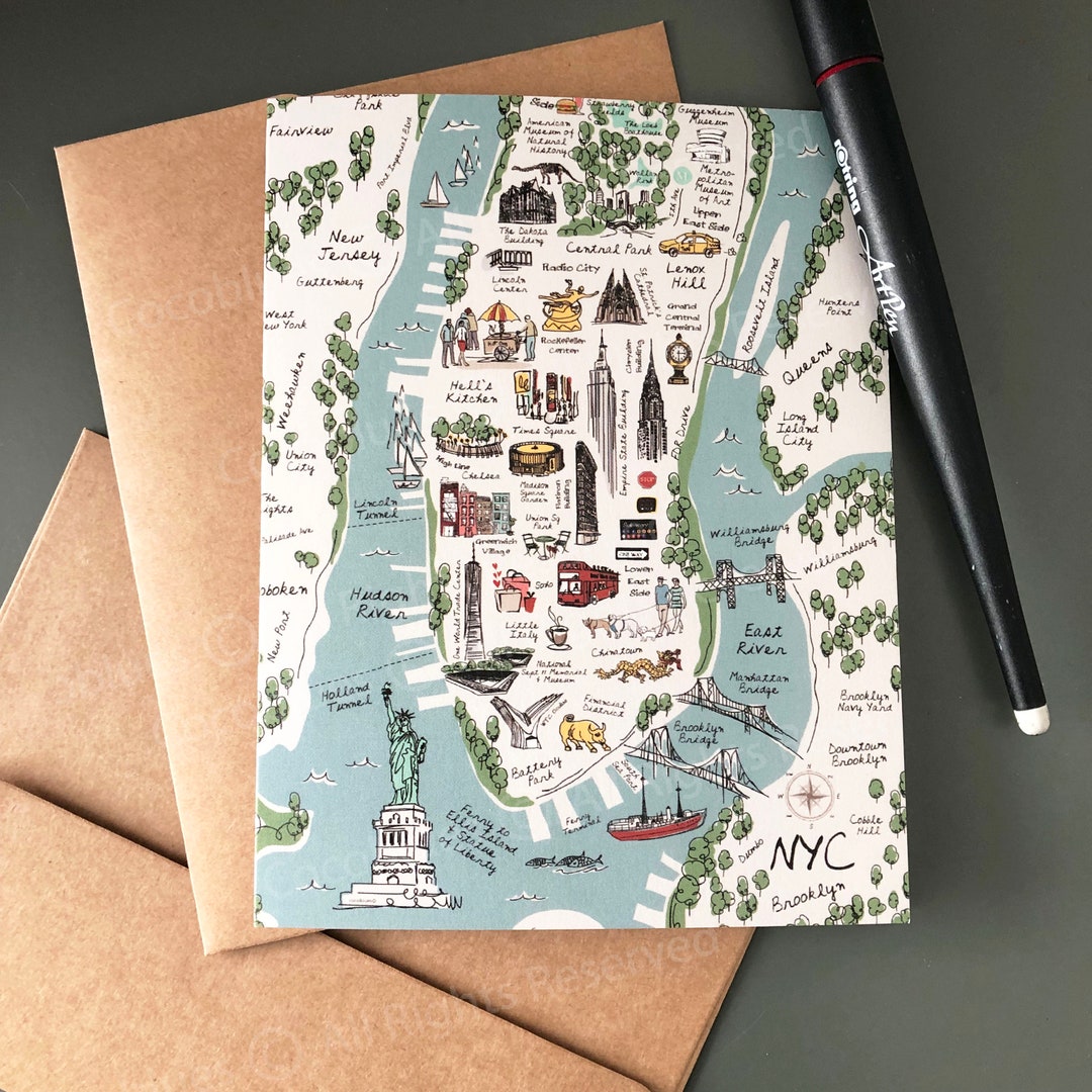 New York Greeting Card, New York A2 Folded Card, Map of NYC, NY ...