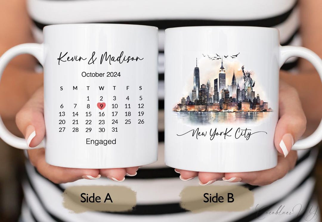 New York Custom Ceramic Mug, NYC Calendar Mug Personalized Mr & Mrs ...