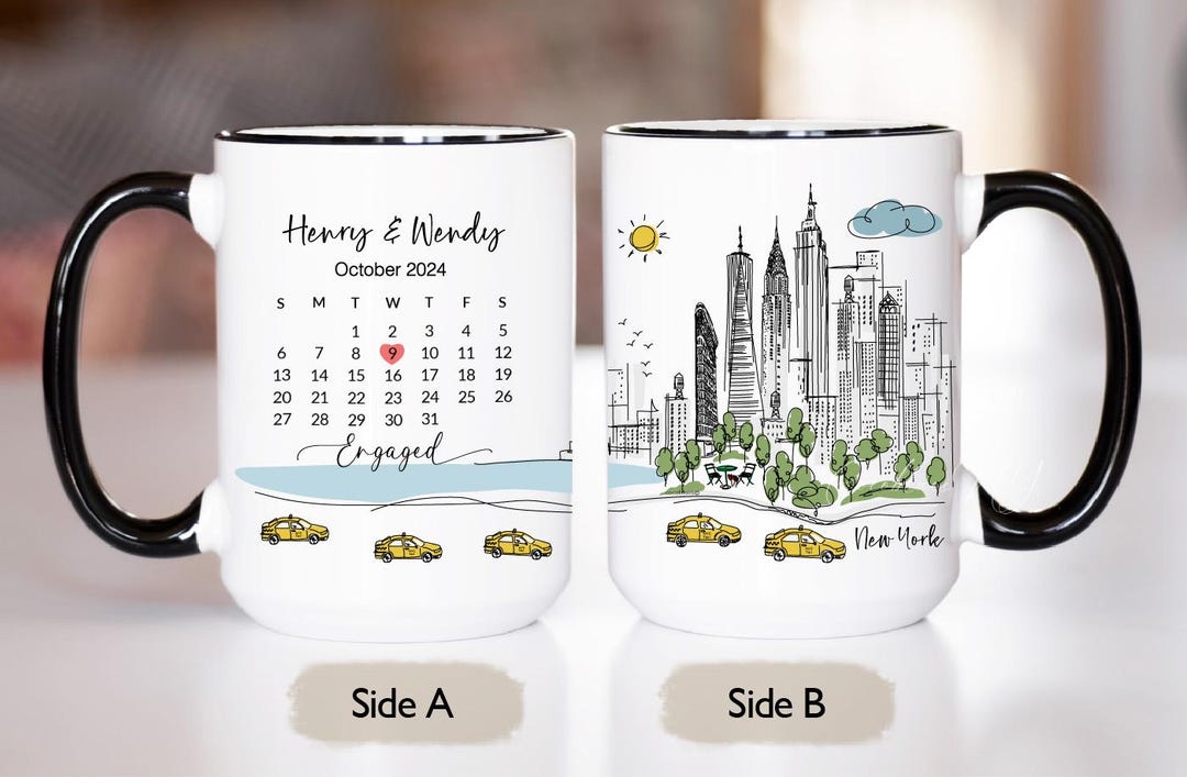 New York Custom Ceramic Mug, NY Calendar Mug Personalized Mr & Mrs ...