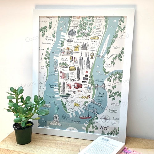 Illustrated Map of NYC New York City 8x10 - Etsy