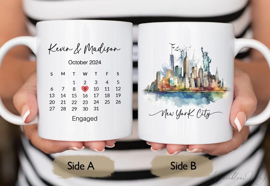 New York Custom Ceramic Mug, NYC Calendar Mug Personalized Mr & Mrs ...