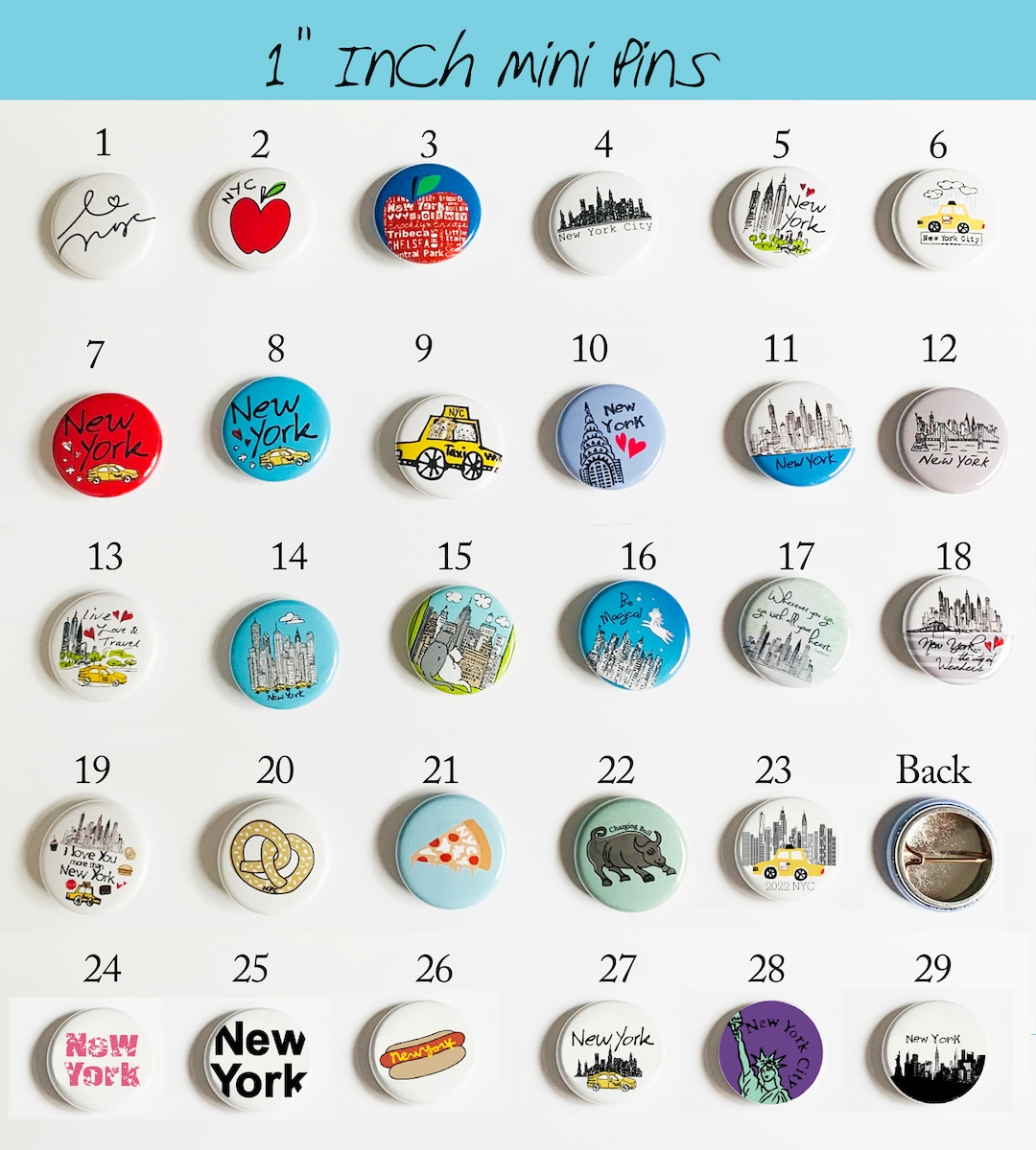 New York Mini Buttons | New York Pin-back Button | New York Souvenirs ...