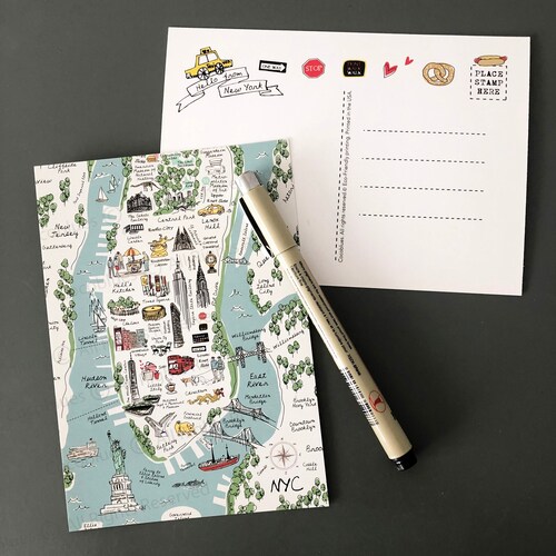New York Map Postcard New York City Postcardmap of NYC NY - Etsy