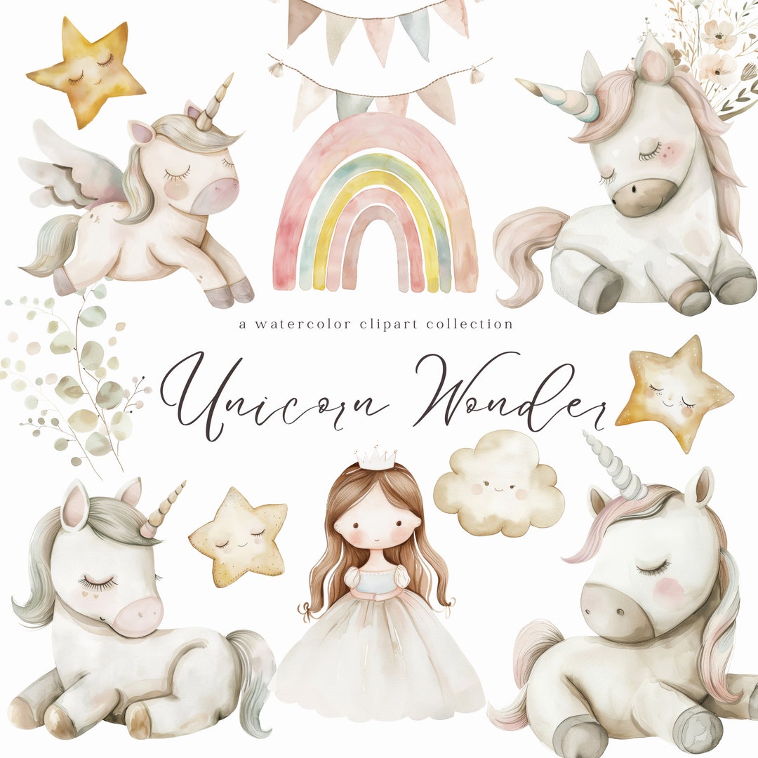Unicorn Clipart Watercolor Set Unicorn Birthday Watercolor Clipart Baby ...