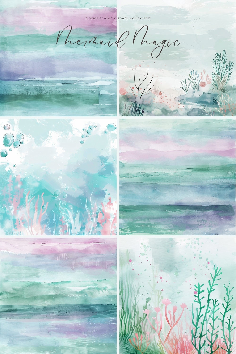Mermaid Clipart Watercolor Cute Mermaid Png Under the Sea Ocean Animals ...