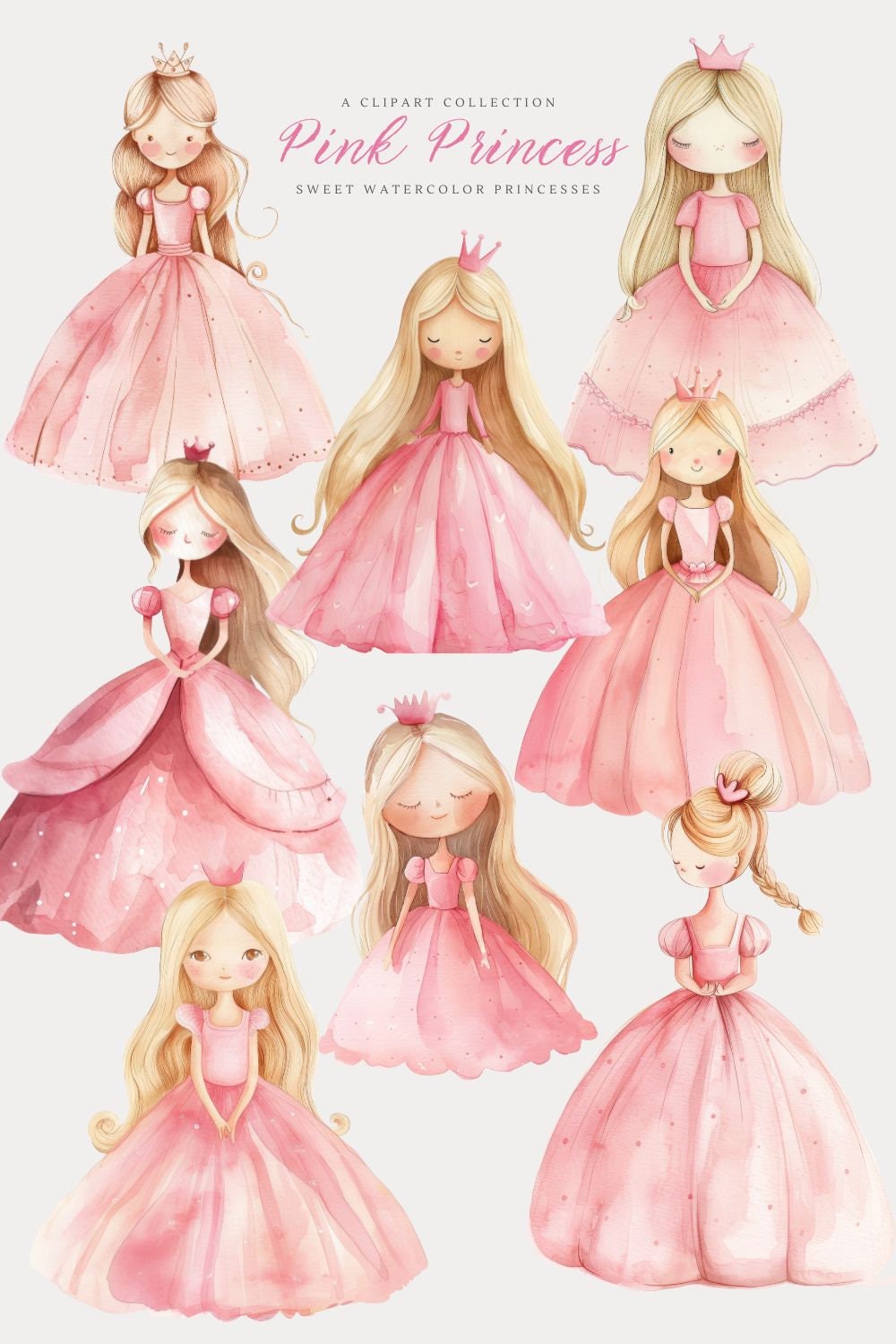 Pink Princess Clipart Watercolor Toddler Princess Birthday Clipart ...