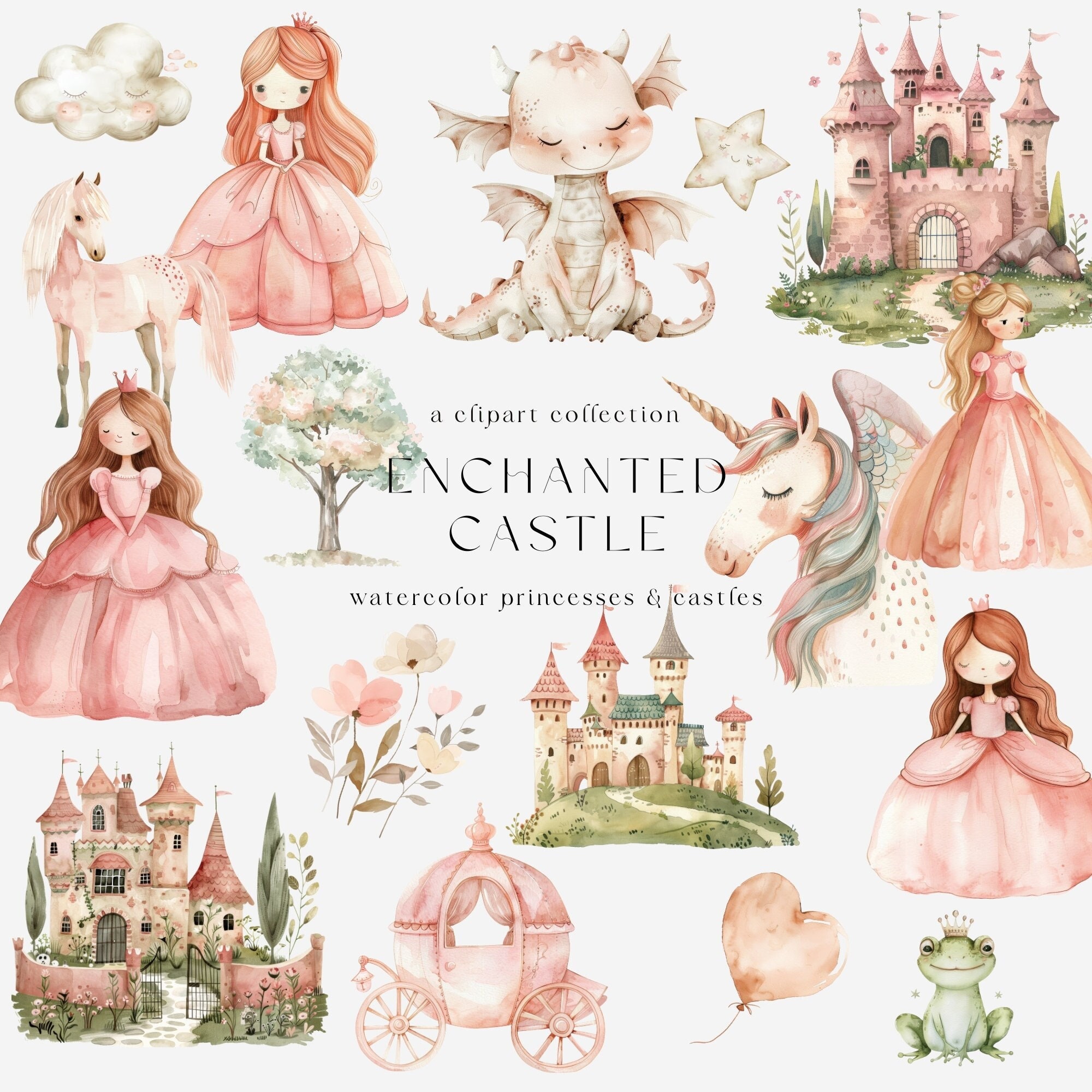 Princess Clipart Watercolor Pink Princess Fairytale Clipart for ...