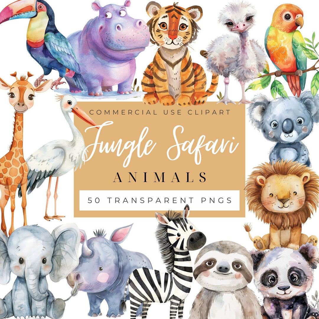 Watercolor Jungle Animal Clipart Pack Safari Nursery Art Baby Shower ...