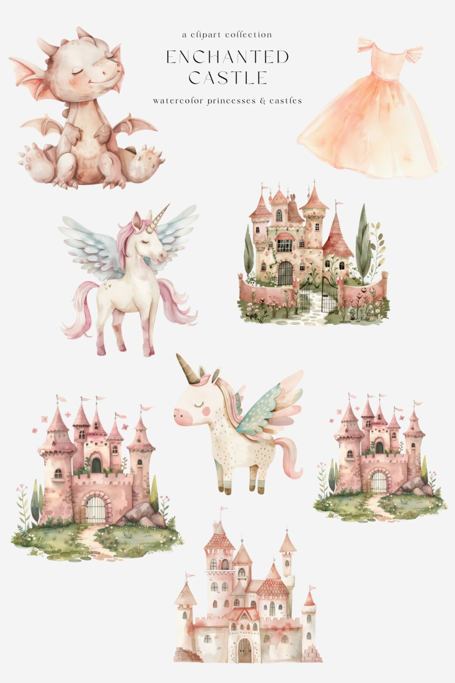 Princess Clipart Watercolor Pink Princess Fairytale Clipart for ...