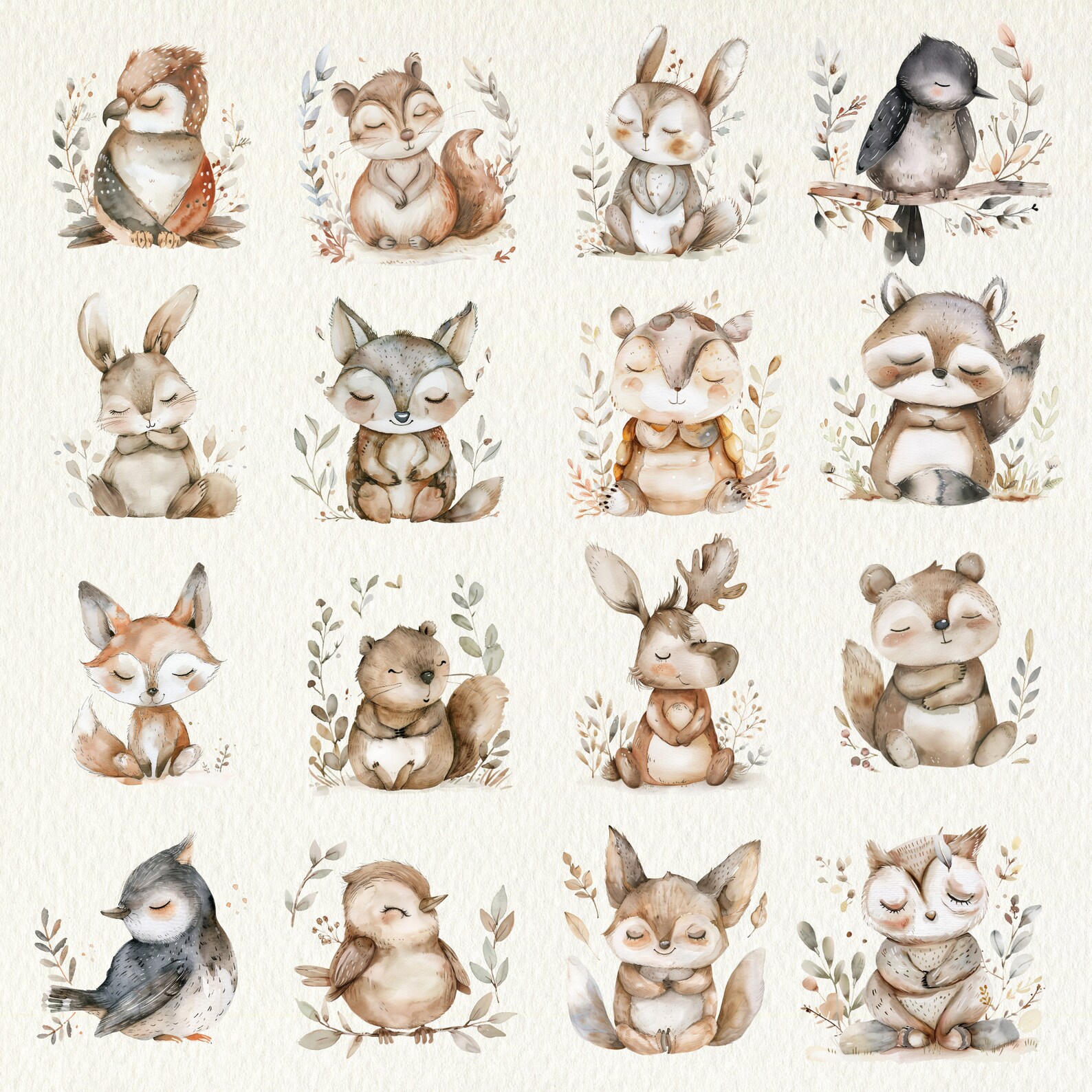 Boho Woodland Animals Clipart Watercolor Bundle Cute Forest Clipart ...