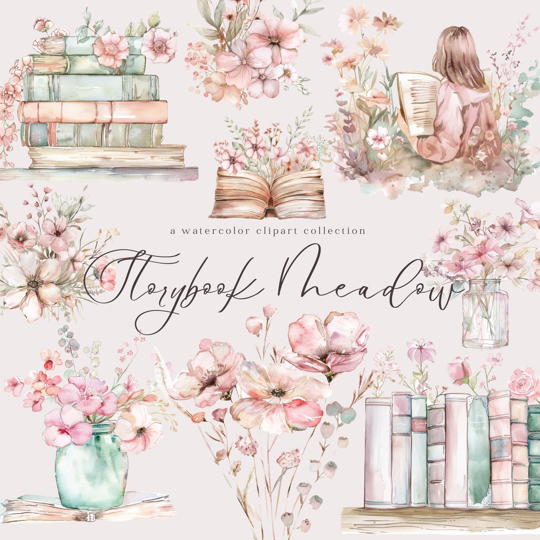 Cottagecore Book Lover Clipart, Floral Books Watercolor Digital Art ...