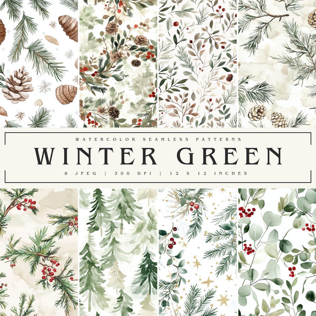 Christmas Papers Digital Seamless Pattern, Green & White Cozy Winter ...