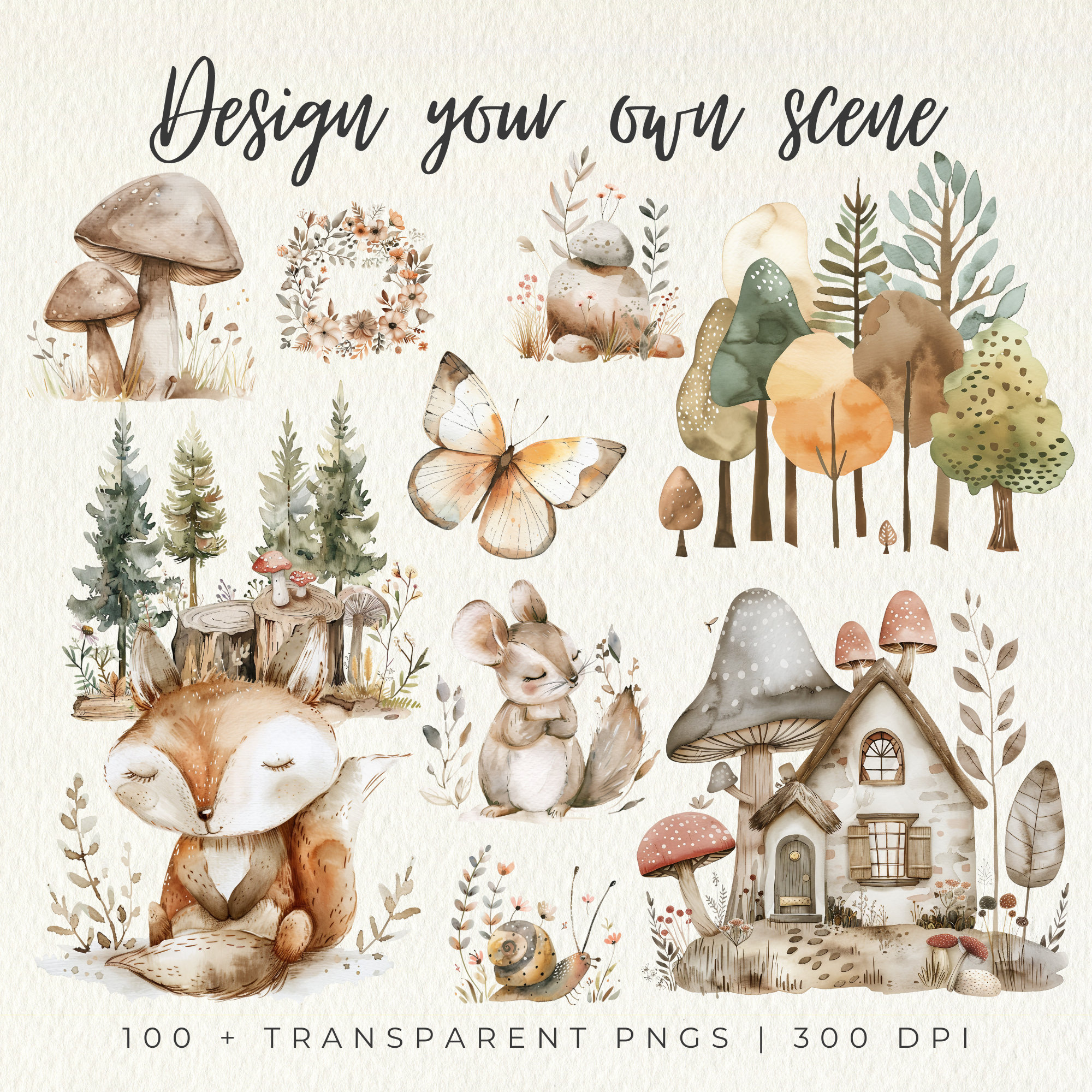 Boho Woodland Animals Clipart Watercolor Bundle Cute Forest Clipart ...