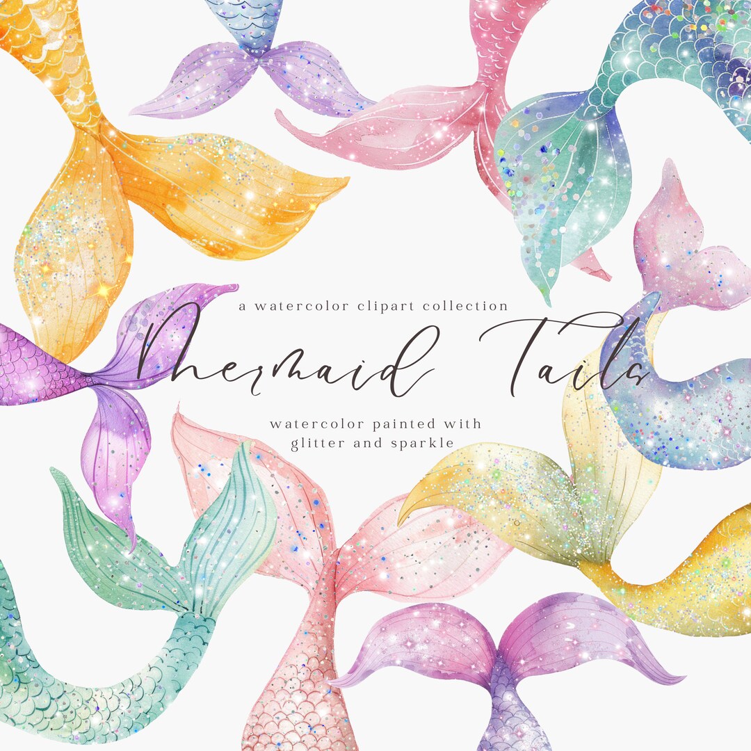 Mermaid Tails Clipart, Watercolor Mermaid PNG, Mermaid Clipart Girls ...