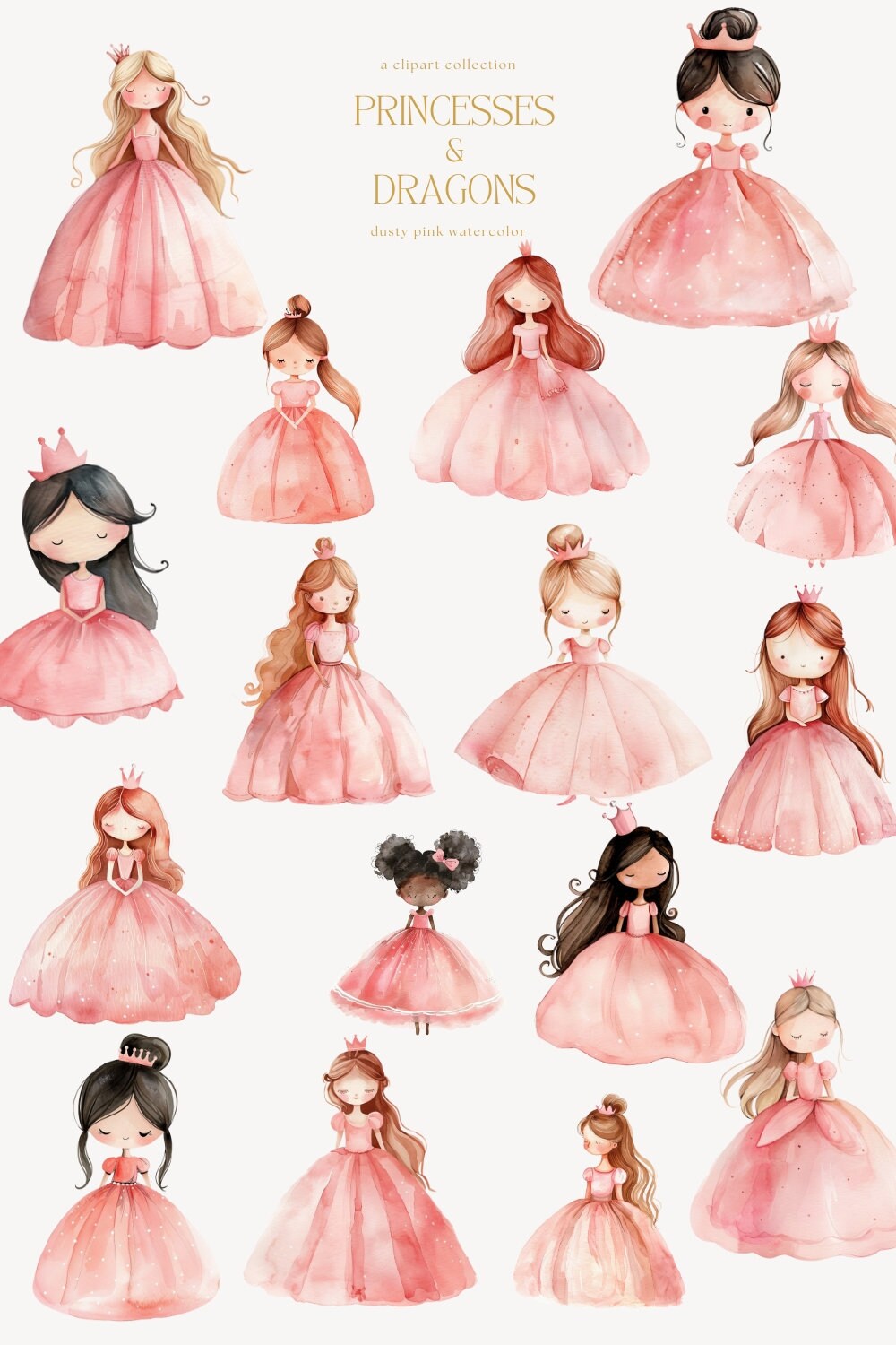 Little Princess Clipart Pink Watercolor Castle Fairytale Clipart Cute ...