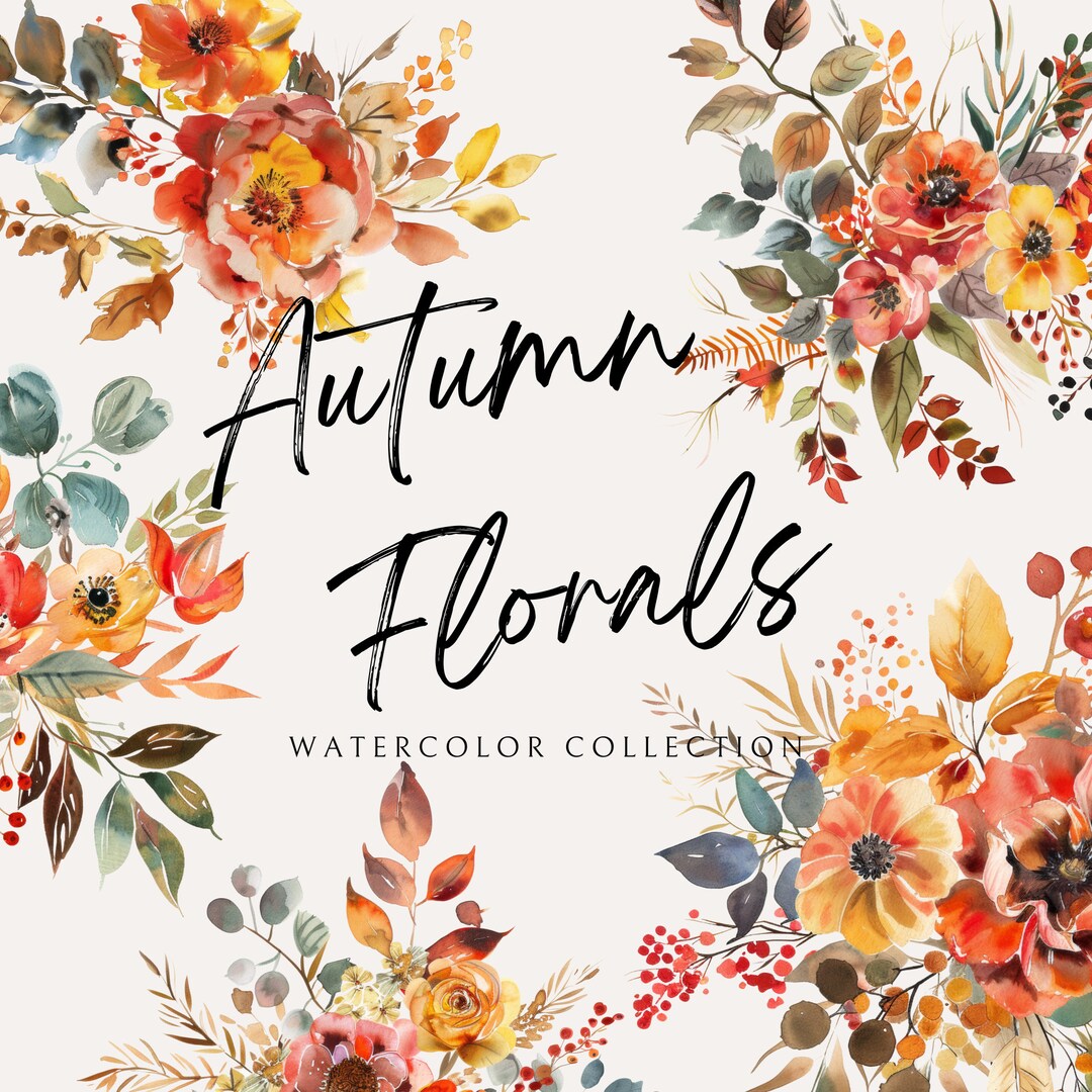 Floral Bouquets Clipart, Autumn Flower Clipart, Fall Flowers for Rustic ...
