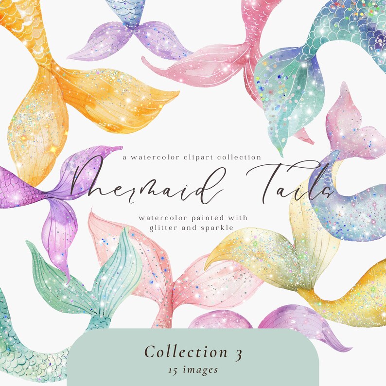 Mermaid Clipart Watercolor Bundle Cute Mermaid Png Under the Sea Ocean ...