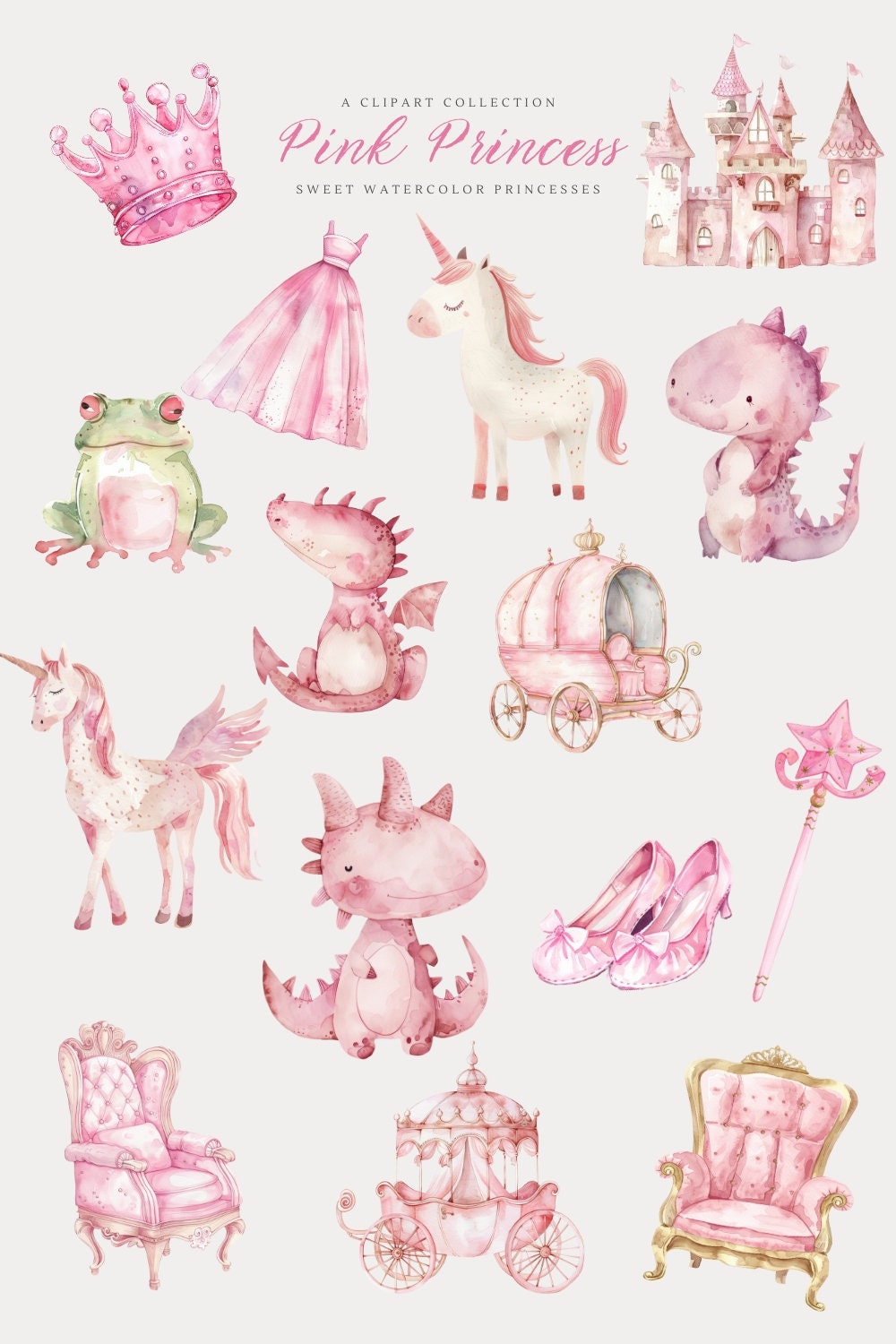 Pink Princess Clipart Watercolor Toddler Princess Birthday Clipart ...