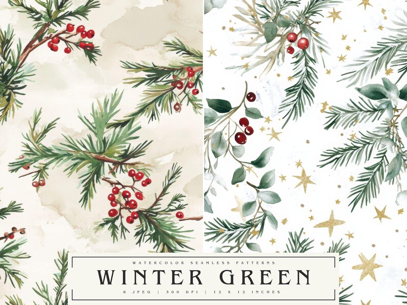 Christmas Papers Digital Seamless Pattern, Green & White Cozy Winter ...