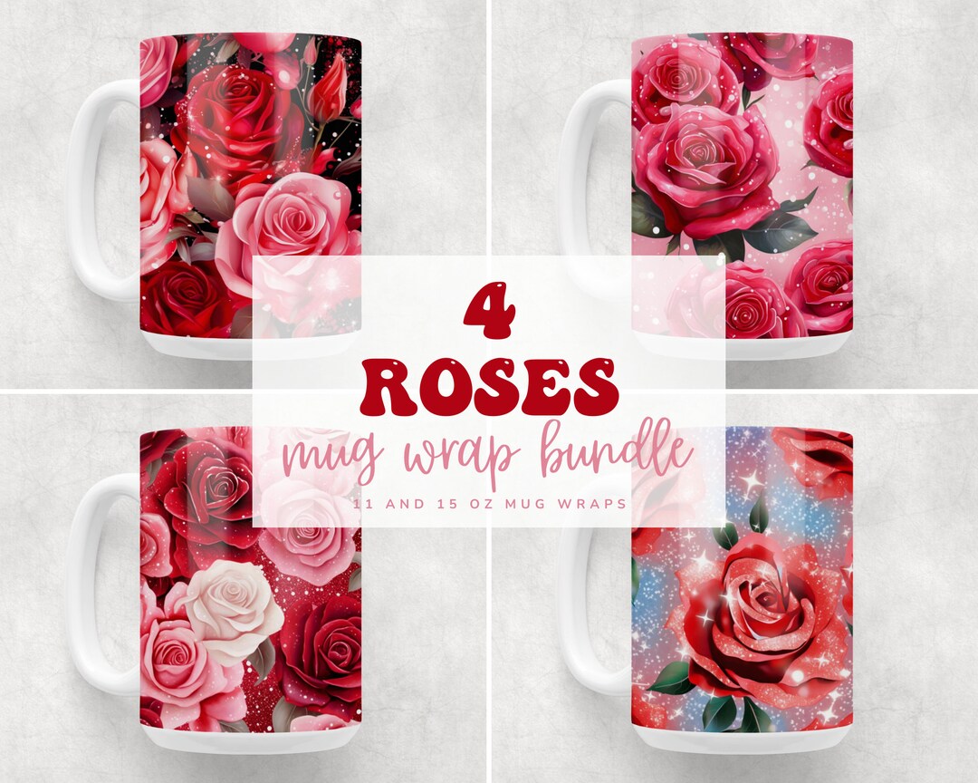 Roses Mug Wrap Bundle, 11oz 15oz Mug Png Template, Red Roses Full Mug ...