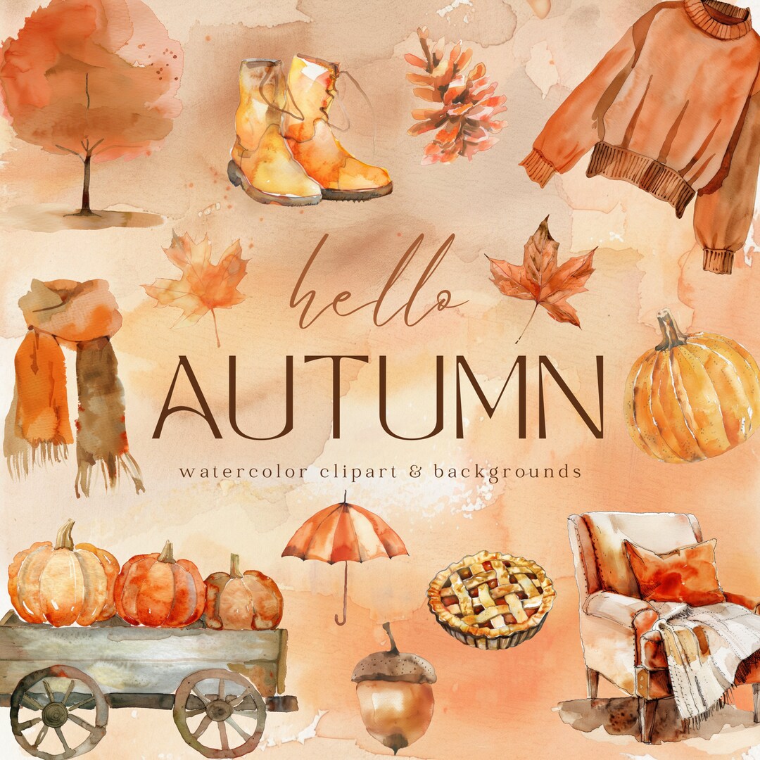 Watercolor Autumn Clipart, Watercolor Fall Journal & Scrapbooking, Cozy ...