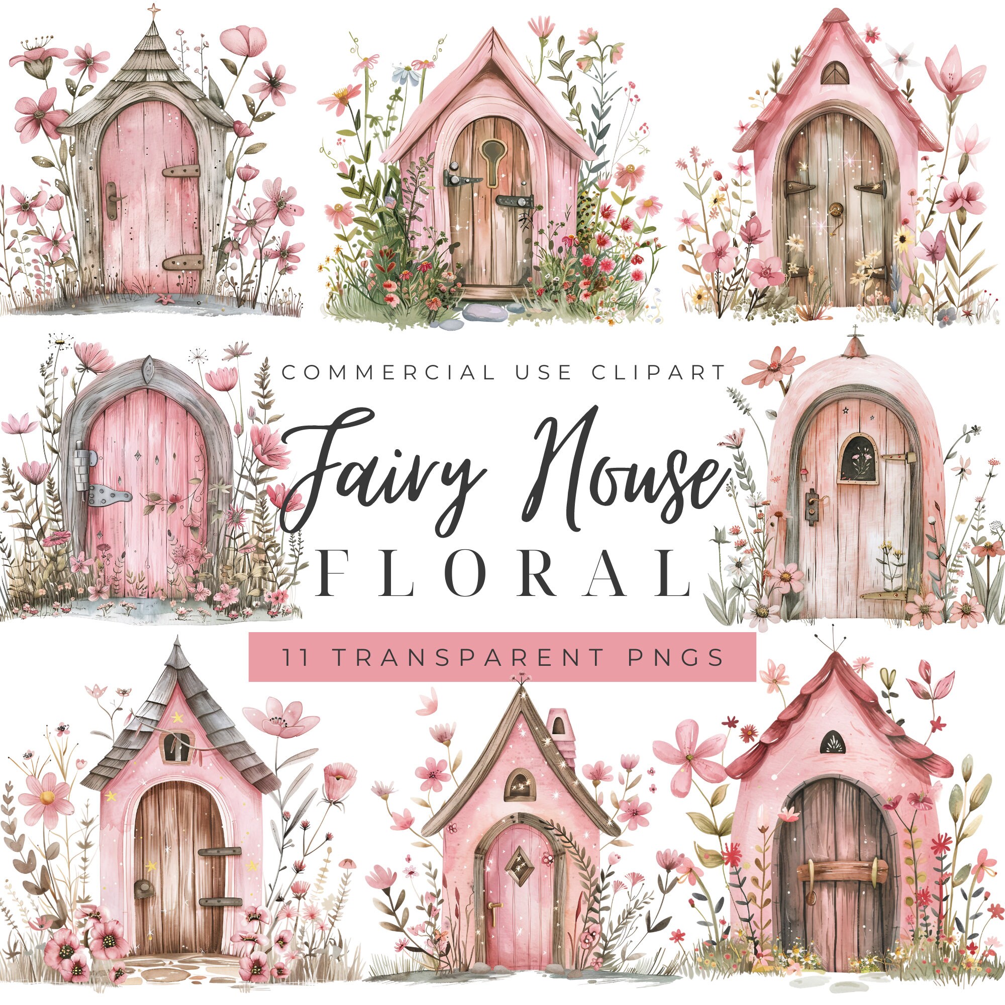 Fairy Houses Fairy Doors Clipart Watercolor Fairy House Fairy Garden ...