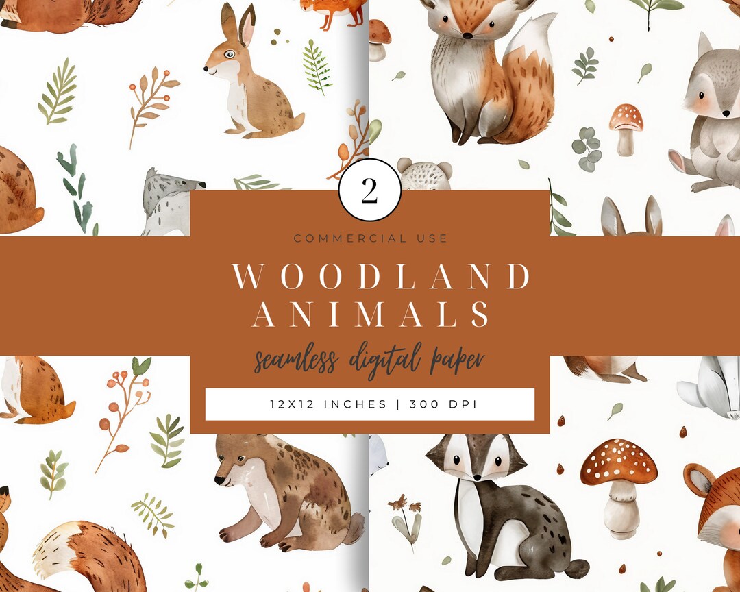 Woodland Baby Shower Animals Decor Digital Paper Pack Birthday Party ...