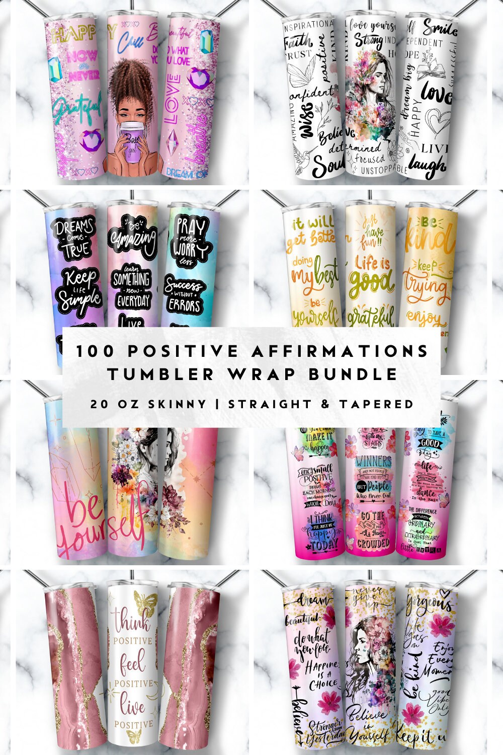 Affirmations Tumbler Wrap Bundle Positive Tumbler Png Motivational ...