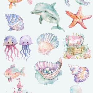 Mermaid Clipart Watercolor Cute Mermaid Png Under the Sea Ocean Animals ...