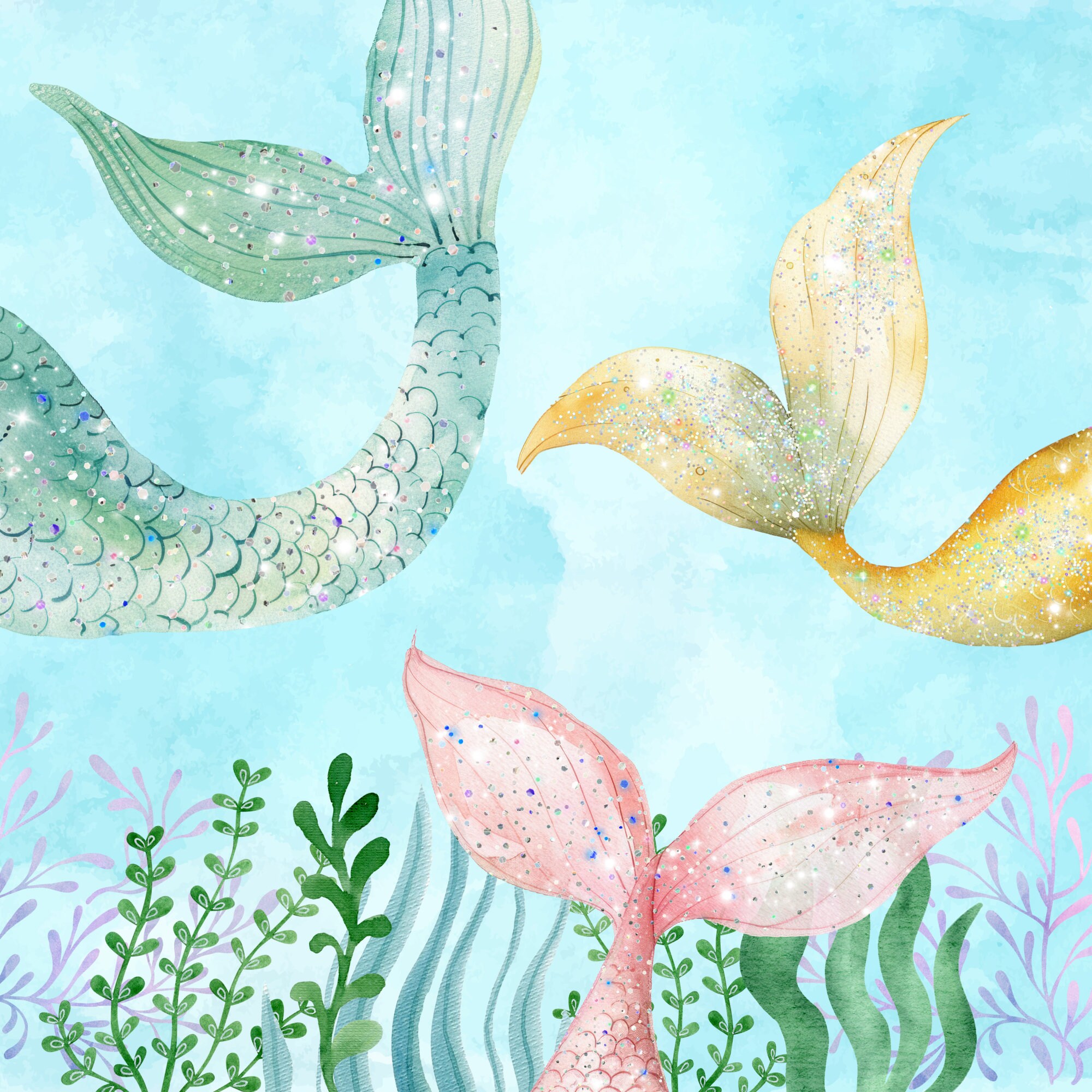Mermaid Tails Clipart, Watercolor Mermaid PNG, Mermaid Clipart Girls ...