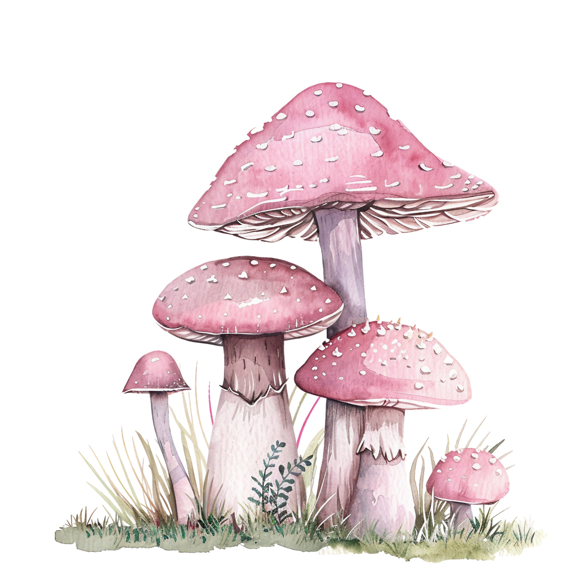 Mushroom Clipart Watercolor Pink Mushrooms Png Mushrooms Bundle Fairy ...