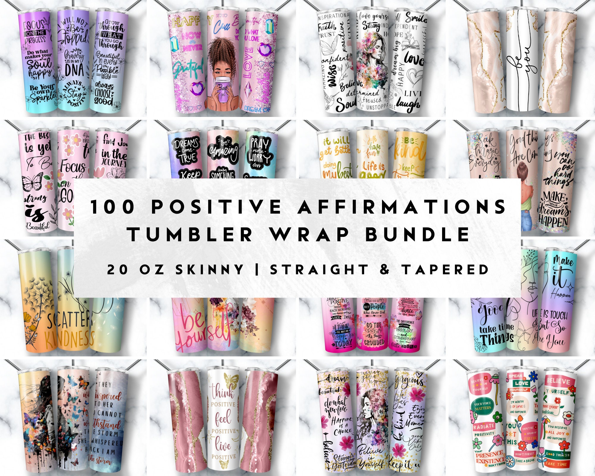 Affirmations Tumbler Wrap Bundle Positive Tumbler Png Motivational ...