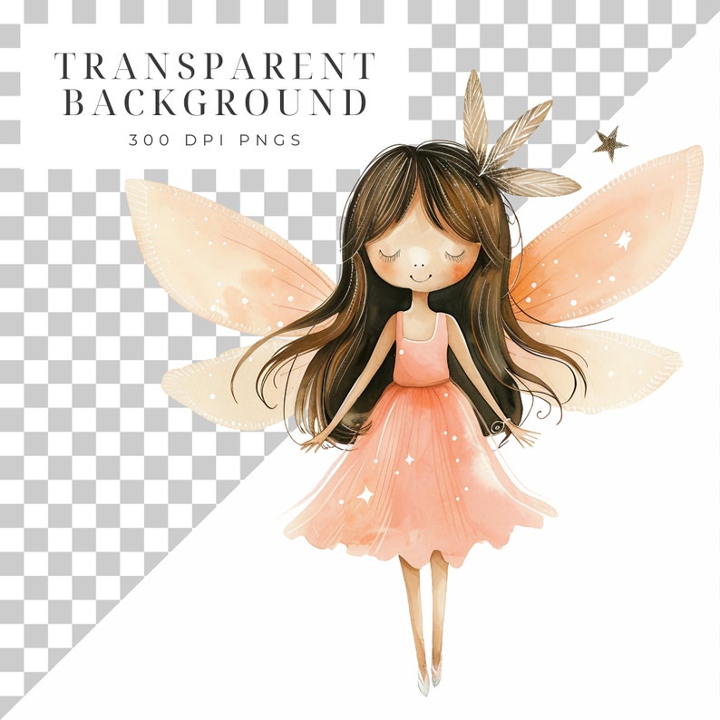 Fairies Watercolor Clipart, Enchanted Fairy Garden Clipart, Watercolor Fairy PNG, Pink Peach ...