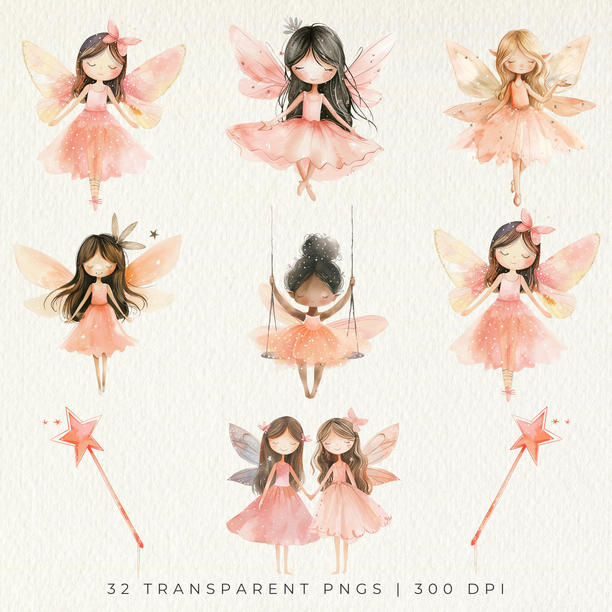 Fairies Watercolor Clipart, Enchanted Fairy Garden Clipart, Watercolor ...