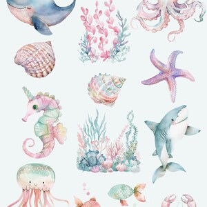 Mermaid Clipart Watercolor Cute Mermaid Png Under the Sea Ocean Animals ...