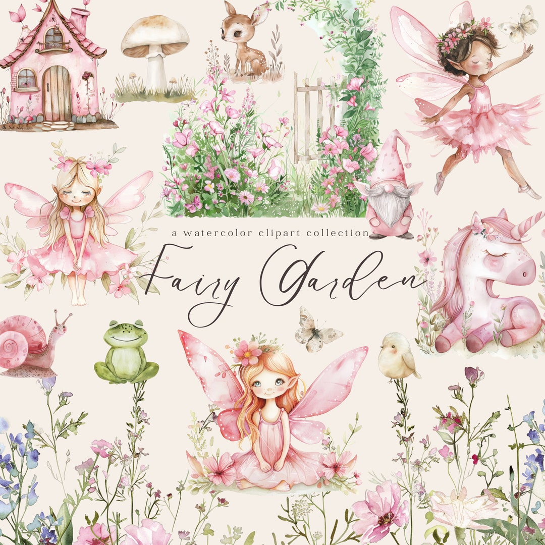 Fairy Garden Watercolor Clipart, Enchanted Flower Fairy Fantasy Art ...