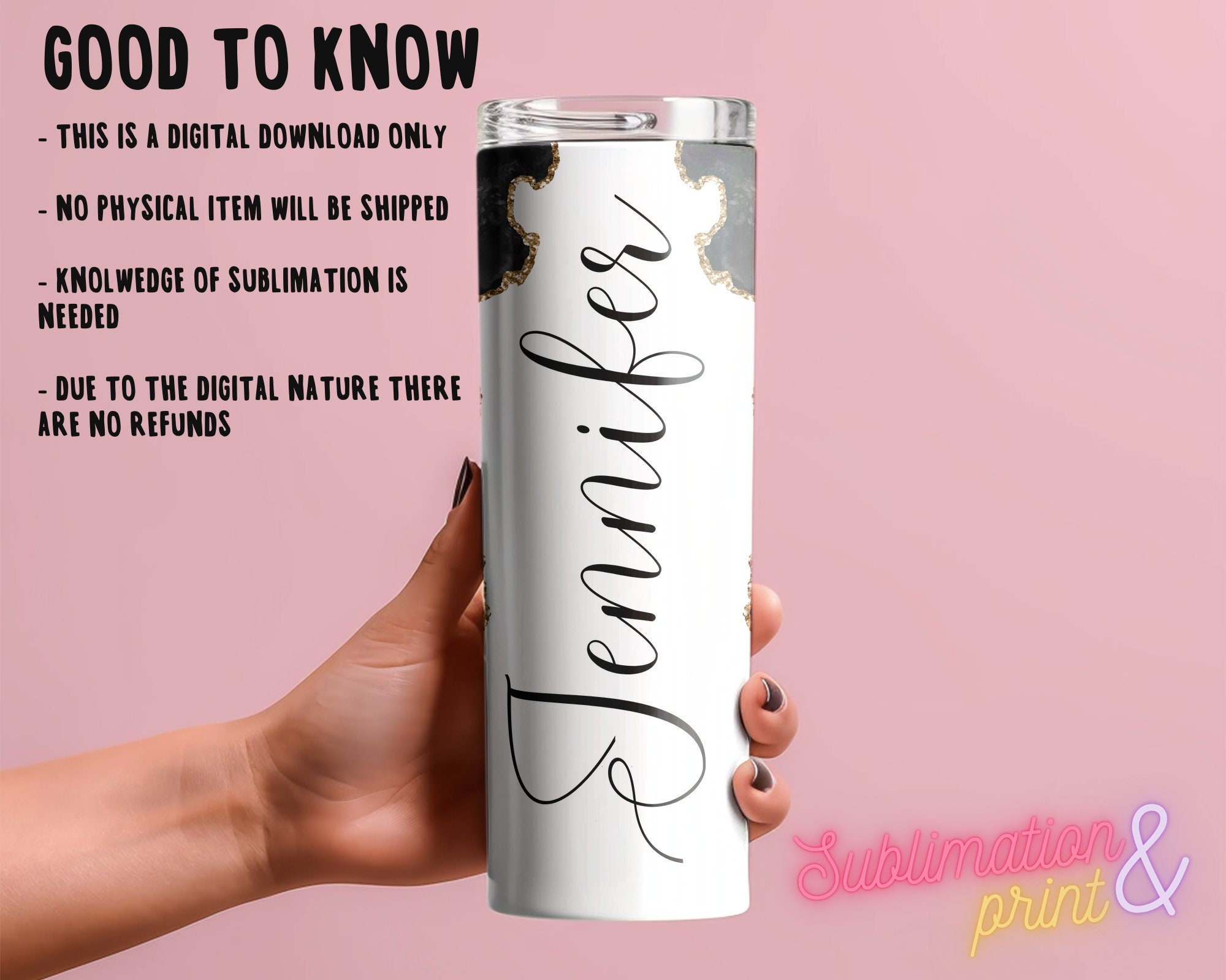 20oz Skinny Personalise Tumbler Wrap, Custom Name Sublimation Design ...