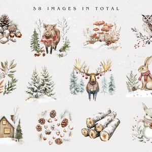 Christmas Watercolor Woodland Clipart, Winter Woodland Forest Animals ...